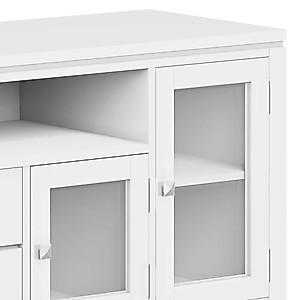 SIMPLIHOME Cosmopolitan SOLID WOOD 72 inch Wide Contemporary TV Media Stand in White For TVs up to 80 inches for the Living Room and Entertainment Center