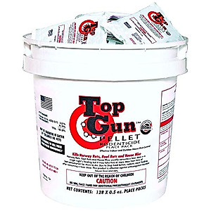 JT Eaton 754 Top Gun Pellet Place Packs Rodenticide Bromethalin Neurological Bait with Stop-Feed Action and Bitrex, For Mice and Rats (Pail of 128)