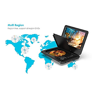 ieGeek Portable DVD Player 12.5", with 10.5" HD Swivel Screen, Car Travel DVD Players 5 Hrs Rechargeable Battery, Region-Free Video Player for Kids Elderly, Remote Control, Sync TV, USB&SD, Black