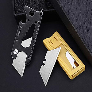 edcfans Utility Knife Multitool Keychain, Pocket Knives Box Cutter with Bottle Opener, Emergency Glass Breaker, Screwdriver, Wrench, Hex Bit, Clip and Extra 10 Razor Blades, Cool EDC Gadgets for Men
