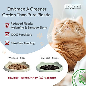 7 Ruby Road Anti Whisker Fatigue Cat Bowl, Set of 2 - Wide Cat Food Bowls, Wet and Dry Shallow Cat Food Dish, Small Cat Dishes for Indoor Cats, Cute Kitten Bowls Whisker Friendly & Relief, Non-Slip