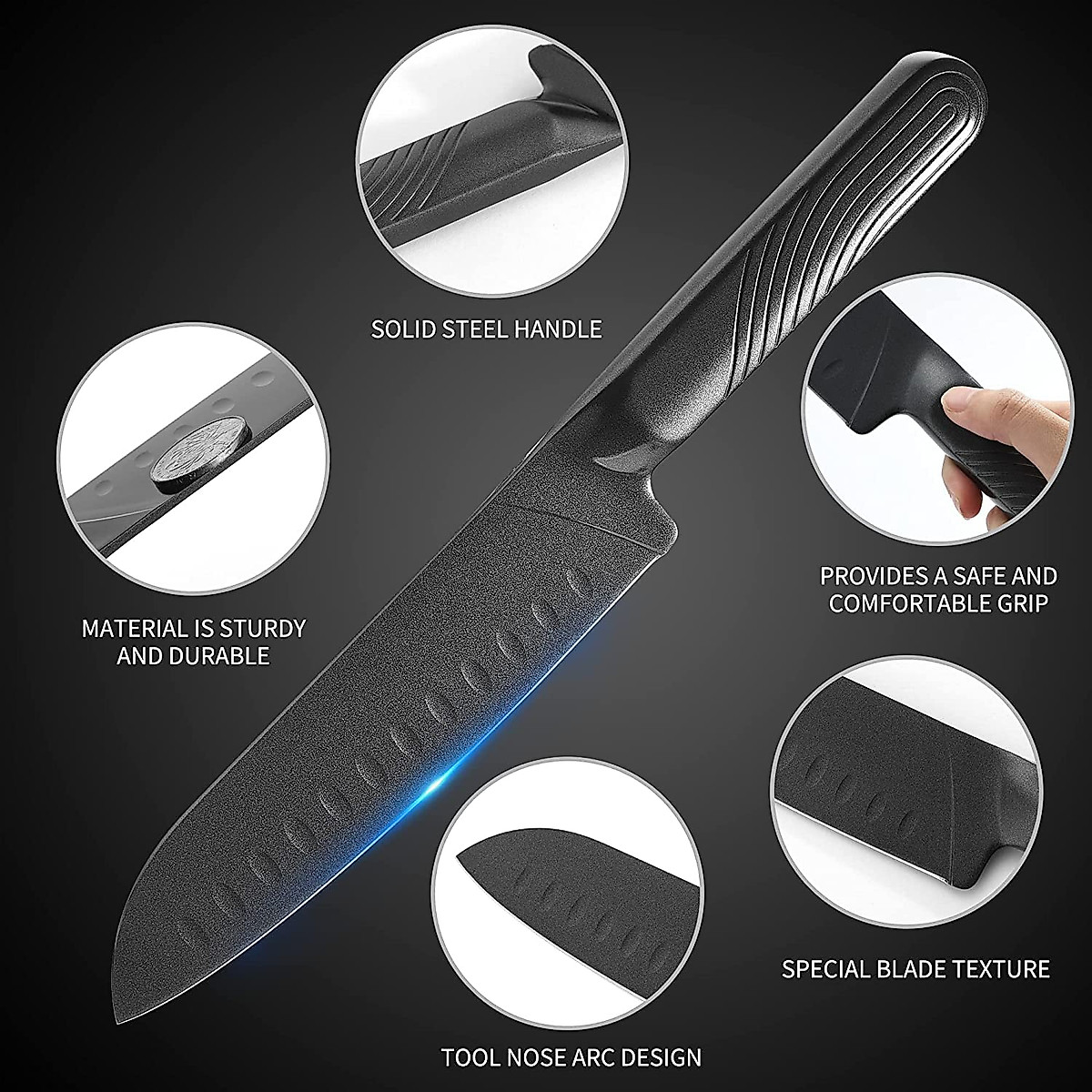 TANSUNG Santoku Knife Ultra Sharp Chef Kitchen Knife Cutting Cooking Knife with Durable Stainless Steel Nonstick Blade Ergonomic Handle for Home Gourmet Restaurant Cooker Gift