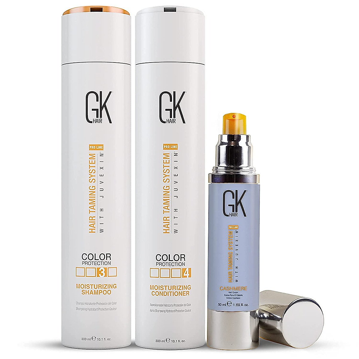 GK HAIR Global Keratin Moisturizing Shampoo and Conditioner Sets (10.1 Oz/300ml) with Leave In Cashmere Smoothing Styling Cream (1.69 Fl Oz/50ml) for Color Treated Dry Damaged Frizzy Hair