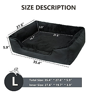 DTXDTech Dog Bed for Large Dogs,Waterproof Dog Beds for Medium Dog,Machine Washable Dog Bed with Non-Slip Bottom,Fluffy Cozy Rectangle Pet Bed Indoors,Black,L