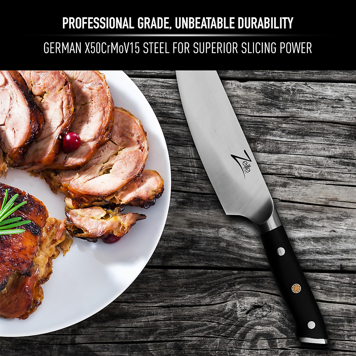 Zelite Infinity 8 Inch Chef Knife with Sheath - German High Carbon Stainless Steel Chef's Knife for Kitchen; Razor Sharp Cutting Knife with Paccawood Handle - Comes in Luxurious Gift Box