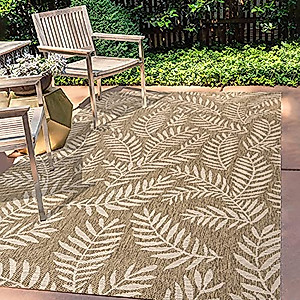 JONATHAN Y SMB119A-9 Nevis Palm Frond Indoor Outdoor Area-Rug Coastal Floral Easy-Cleaning Bedroom Kitchen Backyard Patio Non Shedding, 9 X 12, Brown/Beige