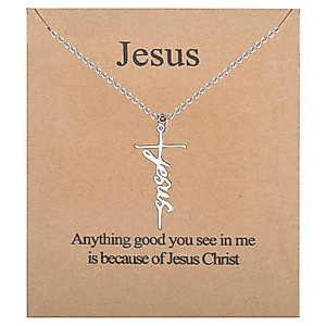 Jewenova Faith Cross Necklace Hope Loved Strength Pendant Necklace Religious Jewelry Gift for Women Dainty Y Pendant Chain Necklace with Meaning Card