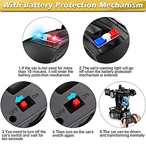 LNNKINE Remote Control Car, Transform Robot RC Cars, 2.4Ghz Transforming Police Car Toy with LED Light, One-Button Deformation and 360° Rotating Drifting, Toys for Boys Age 4-7 8-12
