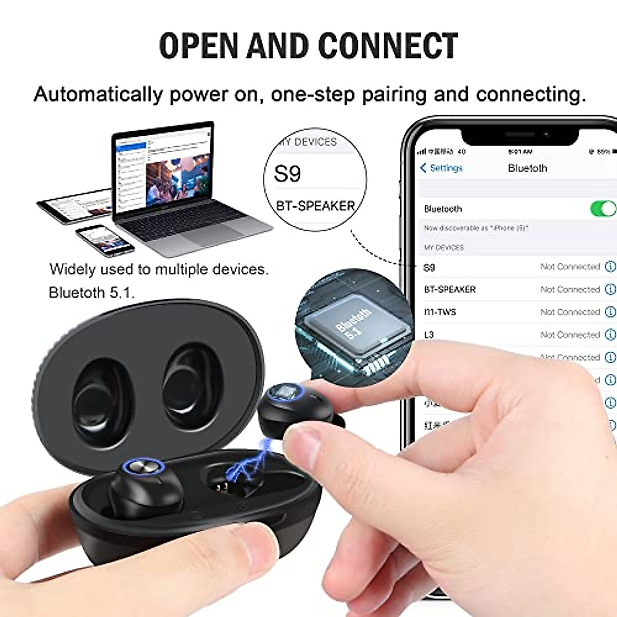 osdfono Wireless Bluetooth Headphones Wireless Earphones IPX7 Waterproof True Wireless Earbuds Sports Ear Buds in Ear with Microphone for iPhone Android Running Exercise Gym Outdoors Gaming