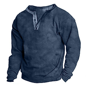 Preppy Sweatshirt, For Men Outdoor Vintage V-Neck Button Long Sleeve Fashion Sports T Shirt Pull Over Men'S Hoodie Black Sweatshirt Rap Devil Hoodie Mgk Big Sweatshirt (XXL, Navy)