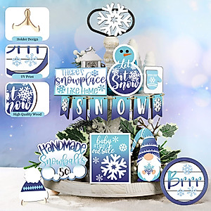 15 Pieces Christmas Tiered Tray Decor Gingerbread Christmas Decor Farmhouse Christmas Table Decorations Tiered Tray Christmas Decor Set Winter Wooden Sign Tabletop for Xmas Party (Vivid Style)