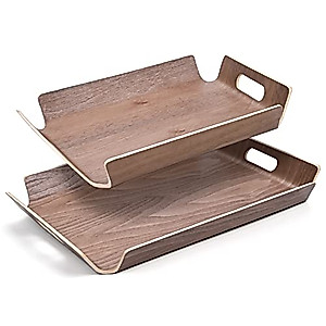 DAYUJIAN Walnut Ottoman Serving Trays (Set of 2) Rustic Wooden Food Serving tray with handles Farmhouse Decor Serving Platters-Large: 17.3 x13 x2"-Small: 15.6 x11.2 x2"