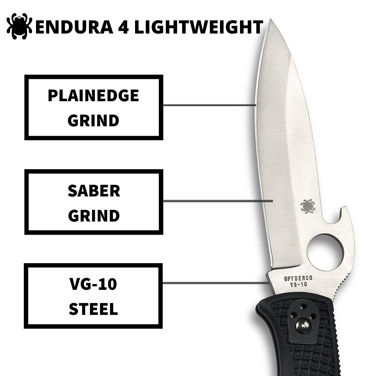 Spyderco Endura 4 Signature Knife with 3.80" VG-10 Steel Blade with Emerson Opener and FRN Handle - PlainEdge - C10PGYW