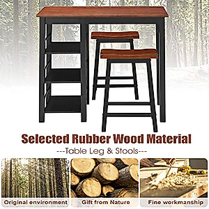 Giantex 3 Piece Dining Set, Entirely Wood Counter Height Table Set with 2 Chair and 3-Tier Storage Shelves, Small Kitchen Table Set with Rubber Wood Frame, Breakfast Table for Small Space, Apartment