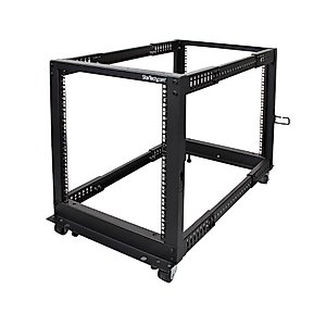 StarTech.com 4-Post 12U Mobile Open Frame Server Rack, 19in Network Rack with Wheels, Rolling Rack for Computer/AV/Data/IT Equipment - Casters, Leveling Feet or Floor Mounting (4POSTRACK12U)