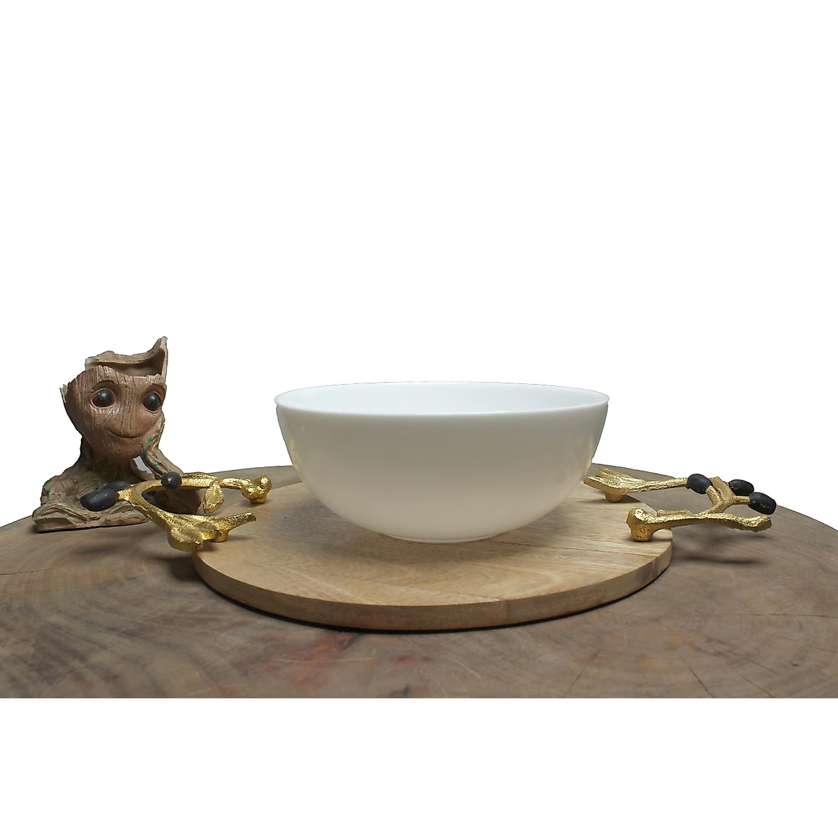 Robalo Acacia Wood Round Serving Tray with Metal Handles, 25cm Width, Brown