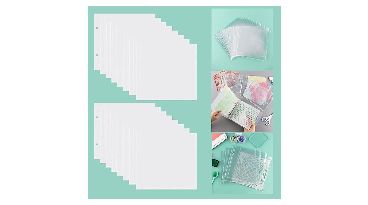 BAOFALI 100 Pags Clear Plastic Binder Pockets for Stencils & Photos