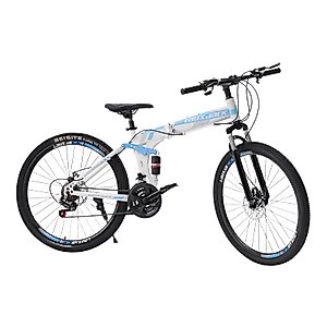 CNCEST 26" Mountain Bike,Folding Bicycle for Women and Men,Front and Rear Disc Brakes,21 Speed Changes,Full Suspension,Adjustable Saddle 80-95cm/ 31.5-37.4in
