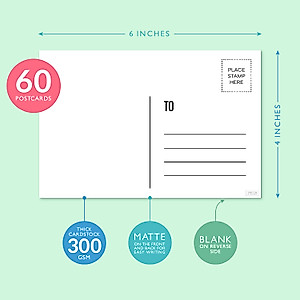 Sweetzer & Orange Blank Postcards for Mailing. 60 White 4x6 Blank Post Cards, Blank Mailable Postcards Set. Make Your Own Printable Postcards. 300gsm Postcard Paper Cardstock, Bulk Post Card Pack.