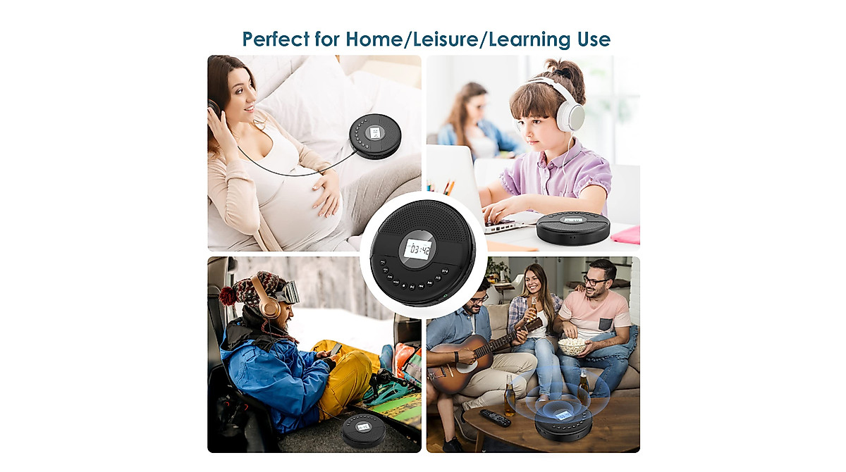 Fohil Portable CD Player - Bluetooth with Dual Speakers