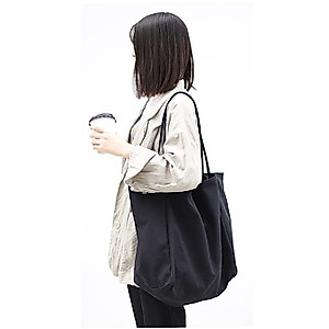 Jeelow Canvas Tote Handbag Shoulder Bag Purse Lightweight Yoga Shopping Travel For Men Women (Black Oversize)