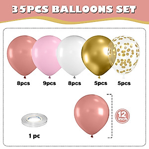 Dusty Pink and Gold Confetti Balloons,12 Inch Retro Pink Baby Pink Metallic Gold Ivory White and Confetti Princess Balloons for Girl Birthday Wedding Baby Shower Bridal Graduation Party Decoration