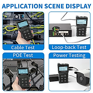 RJ45 Network Cable Tester, VXSCAN Multifunction Poe Ethernet Cable Tester Kit for CAT5e/CAT6/CAT6a, Network Cable Continuity Tester DC Power & Switch Loop-Back Test Poe Checker
