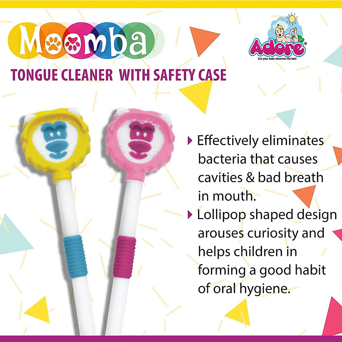 Adore Moomba Tongue cleaner with Safty case Best for child oral care, Multicolour (Pack of 5)