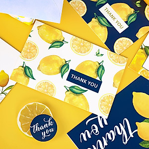 AnyDesign Lemon Thank You Cards Bulk 36 Pack Summer Thank You Cards with Matching Seal Stickers White Envelopes for Wedding, Baby Shower, Bridal Party and All Occasions