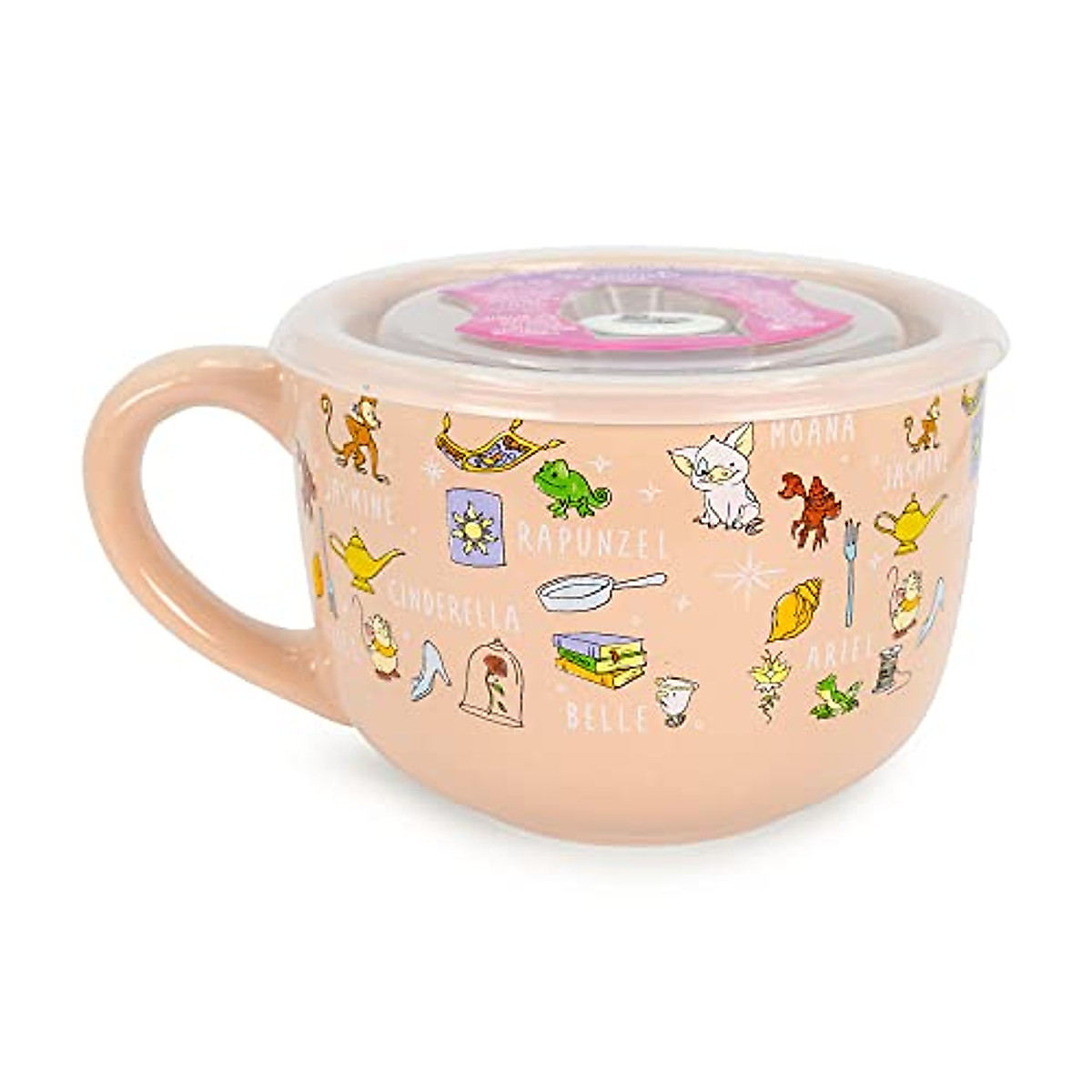 Disney Princess Ceramic Soup Mug with Vented Lid | Bowl For Ice Cream, Cereal, Oatmeal | Large Coffee Cup For Espresso, Caffeine, Beverage | Cute Home & Kitchen Decor Essentials | Holds 24 Ounces