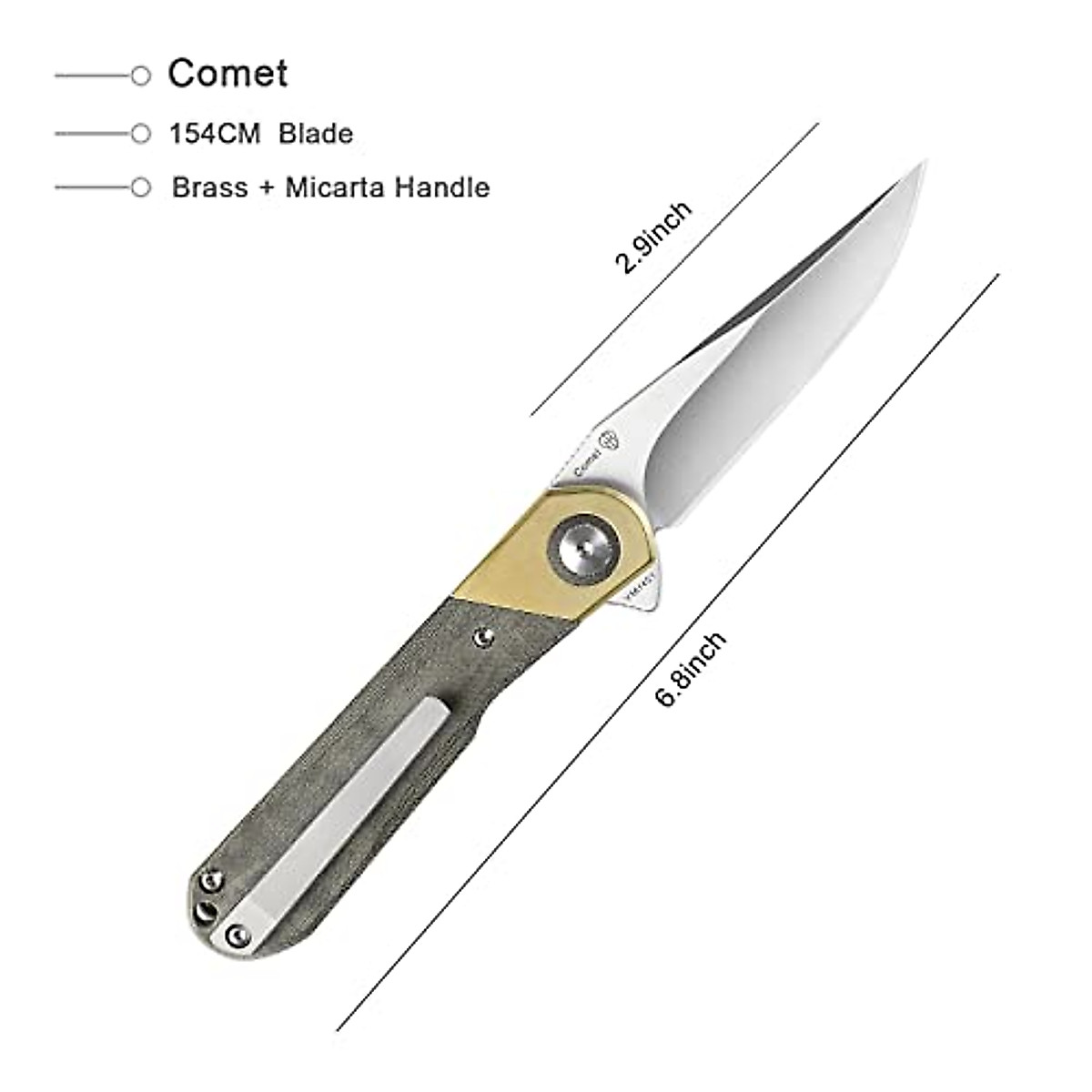 Kizer Comet EDC Knife, 154CM Steel Folding Knives, Brass and Micarta Handle Pocket Knife, V3614C1