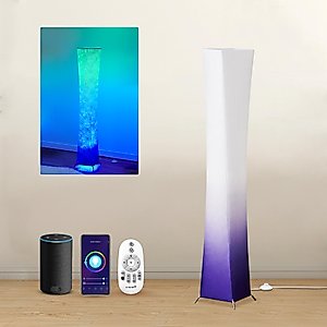 chiphy Floor Lamp, 52"(S) Standing Lamp, RGB Color Changing LED Bulbs, Adjustable Brightness Color Temperature, Purple Grandient Fabric Lampshade, for Living Room, Bedroom, Kids Room