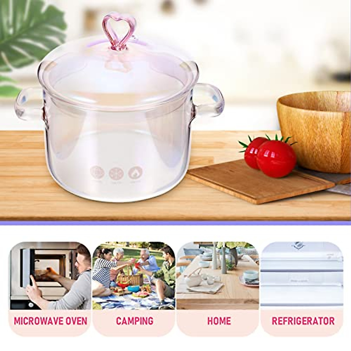 UPKOCH Pink Glass Pots for Cooking on Stove Heat Resistant Saucepan with Cover Clear Cooking Pot with Lid Glass Simmer Pot for Noodle Soup