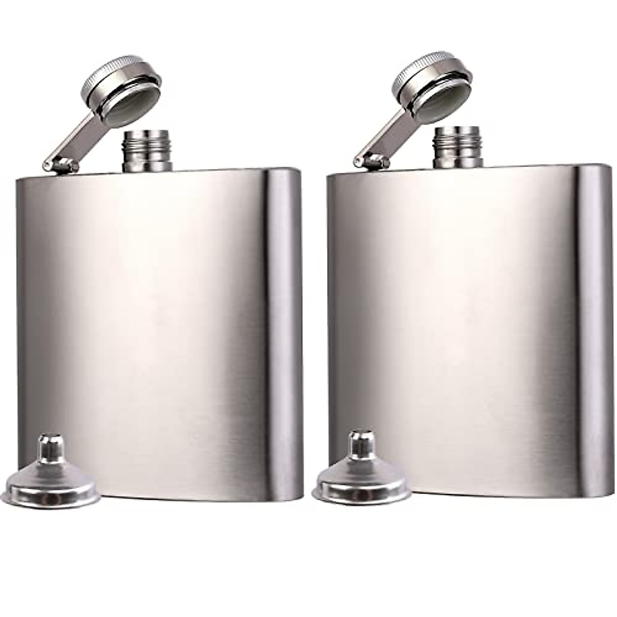 Hip Flask for Liquor 2PCS Silver Thin Flasks 6oz Stainless Steel Leakproof with 2 pcs Funnel for Gift, Camping, Wedding Party