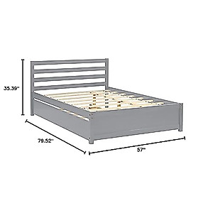 Full Size Bed with Trundle , Solid Wood Full Platform Bed with Pull Out Trundle Bed for Kids Girls Boys ,No Box Spring Needed