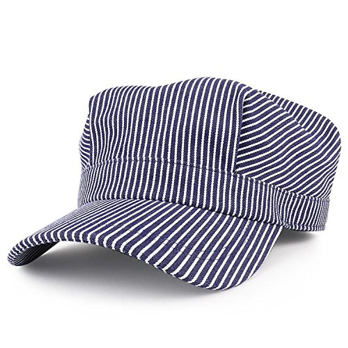 Armycrew Denim Blue Stripe Train Engineer Conductor Cap Fits Infant to Adult 3XL - Blue - 57CM
