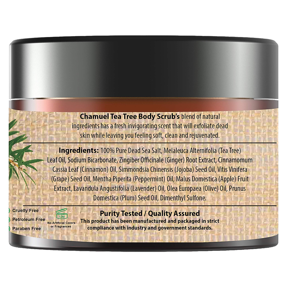 Chamuel Tea Tree Body & Foot Scrub - 100% Natural Exfoliating Body Scrub with Dead Sea Salt, Plant-based Stem Cells, Ginger & Essential Oils– Rejuvenates & Soothes Dead & Dry Skin (15.1oz)