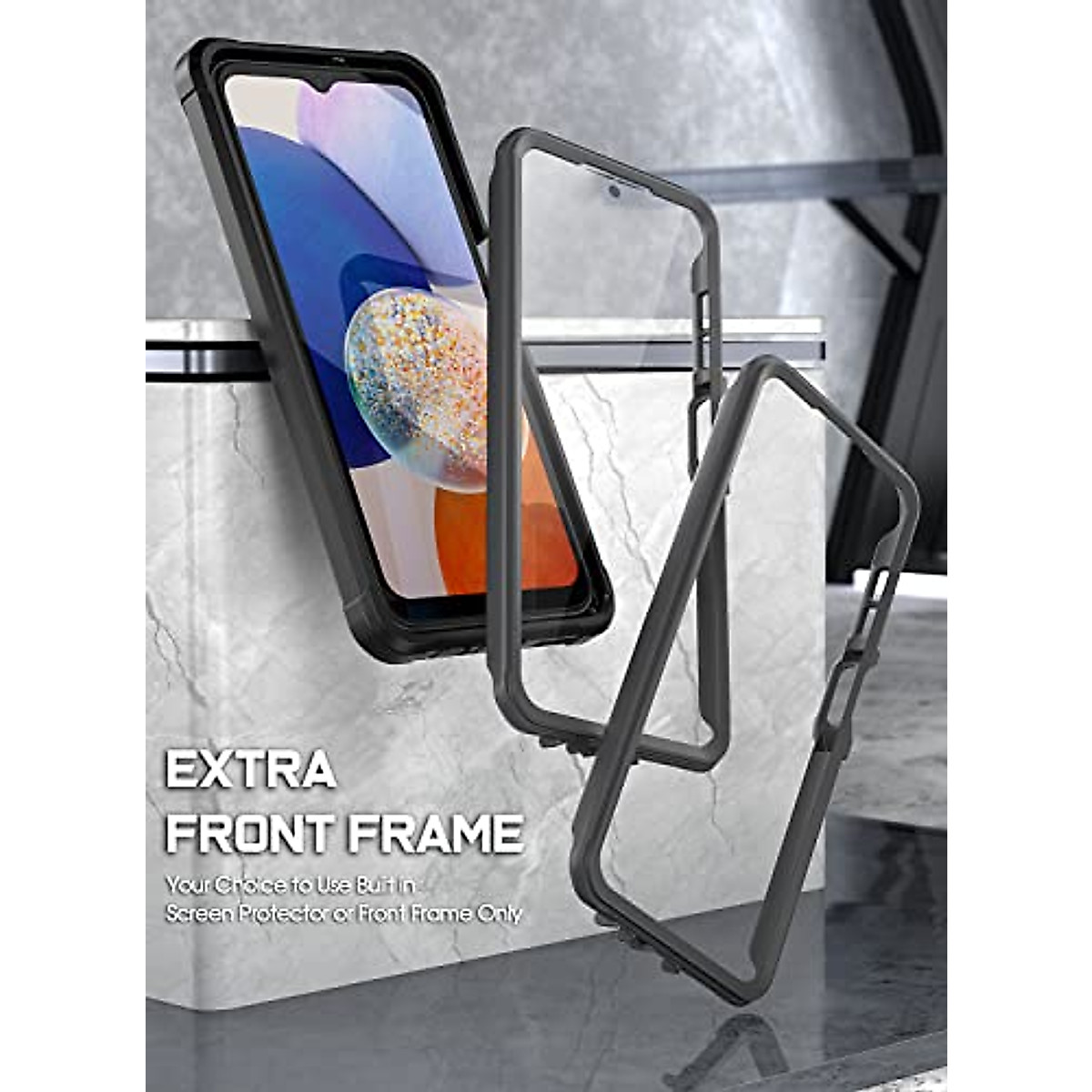 Poetic Guardian Case Compatible with Galaxy A14 5G [20FT Mil-Grade Drop Tested], Full-Body Hybrid Shockproof Protective Rugged Clear Cover Case with Built-in Screen Protector, Black/Clear