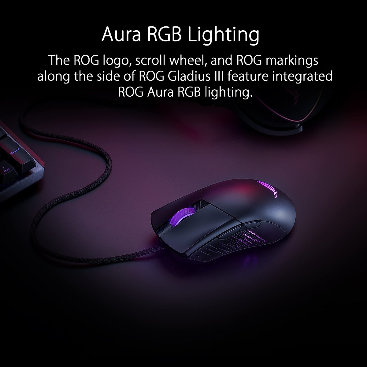 ASUS ROG Gladius III Wired Gaming Mouse, 19K Optical Sensor, 19,000 DPI, 6 Programmable Buttons, RGB Lighting, ROG Switch Socket Design, Swappable Switches, Ergonomic, Black