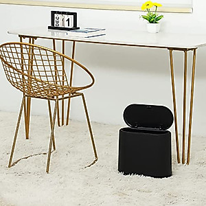 Cq acrylic 8L Slim Bathroom Trash Can Plastic 2.1 Garbage Can with Press Top Lid,Dog Proof Wastebasket Trash Can for Bedroom,Kitchen,Office,Living Room,Black