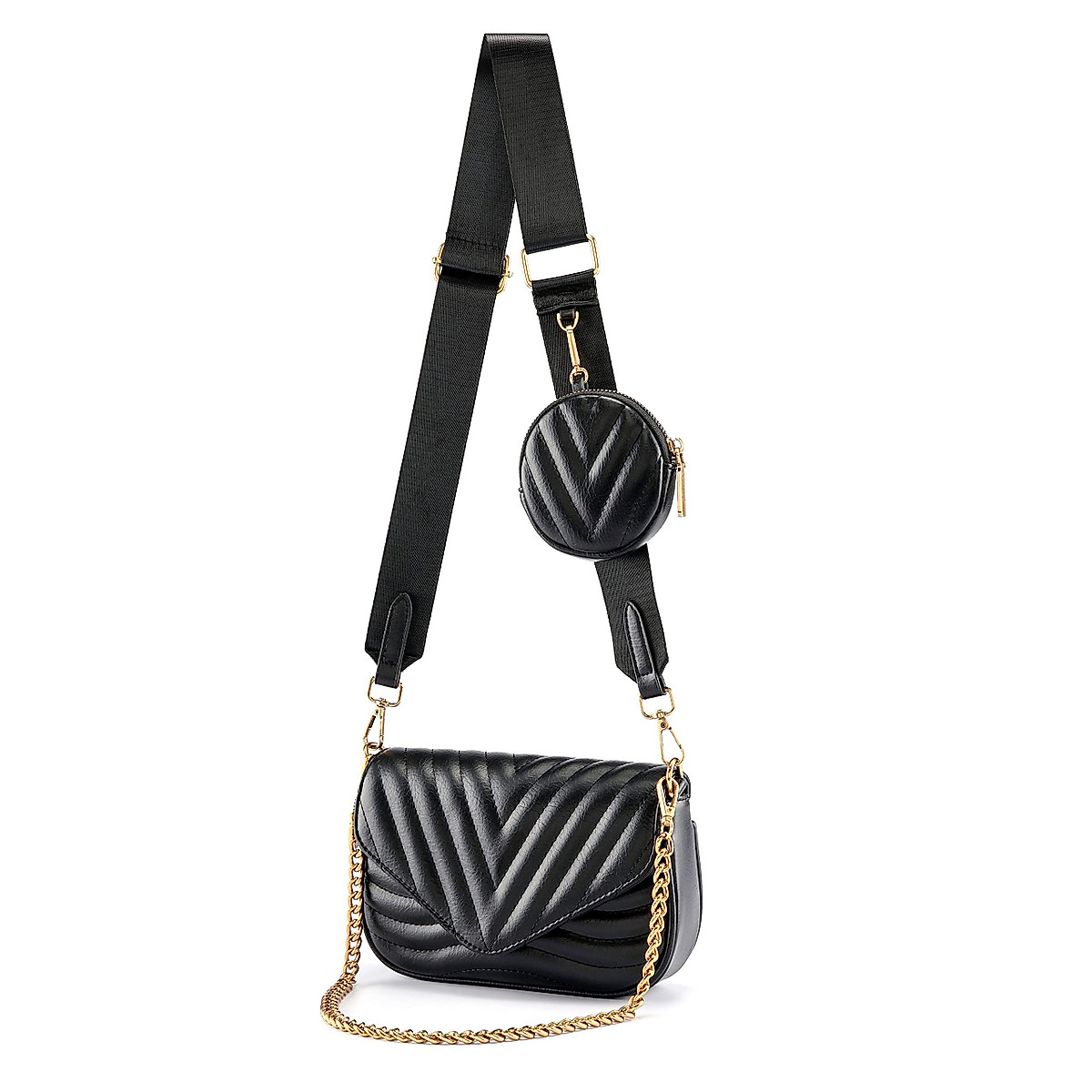 Ayliss Women Multipurpose Small/Medium Crossbody Bags Shoulder Handbag Coin Purse Trendy Clutch Evening Bag PU Leather Chain (Black #1)