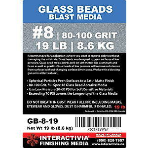 #8 Glass Beads - 19 lb or 8.6 kg - Blasting Abrasive Media (Fine) 80-100 Mesh or Grit - Spec No 8 for Blast Cabinets Or Sand Blasting Guns - Small Beads for Cleaning and Finishing