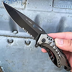 8" Grey Open Folding Pocket Knife Blade Outdoor Survival Hunting Knife for Camping by Survival Steel