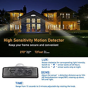 DLLT 50W Security Lights Motion Outdoor, LED Flood Light Fixture with 3 Adjustable Heads, IP65 Waterproof, 6000K Daylight Super Bright Exterior Lights Wall Mounted for Garage, Yard, Porch, Garden