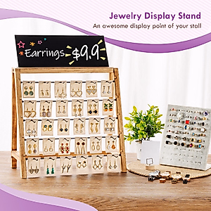 Poyilooo Earring Display Stands for Selling, Real Wood Jewelry Display for Selling Vendors with Adversitsing Board, Large Capacity Earring Cards for Selling Rack Holder for Earring Cards