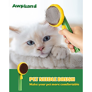 Awpland Cat Brush for Shedding, Sunflower Shape Self Cleaning Slicker Brush for Dogs Cats Puppy Rabbits, Cat Hair Brush for Removing Loose Hair, Fur, Undercoat, Mats, Tangled Hair, Knots
