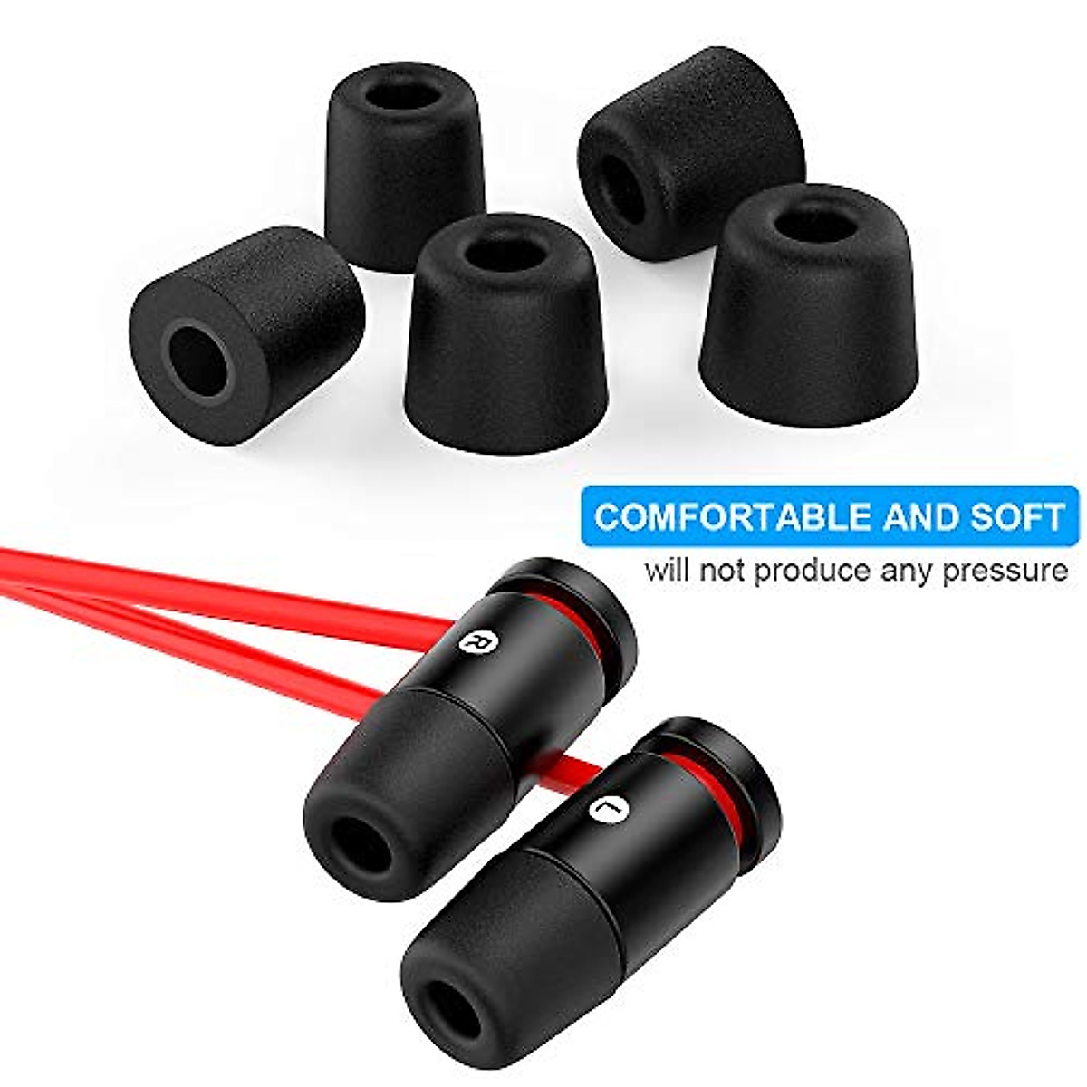 [6 Pairs] Foam Earbud Tips S M L for 5mm-7mm Earphone Anti-Slip Silicone Earbud Covers Memory Ear Bud Foam Rubber Tips Noise Cancelling in Ear Headphone Tips