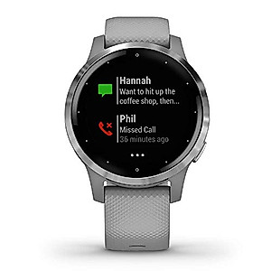 Garmin vivoactive 4S, Smaller-Sized GPS Smartwatch, Features Music, Body Energy Monitoring, Animated Workouts, Pulse Ox Sensors and More, Silver with Gray Band (Renewed)