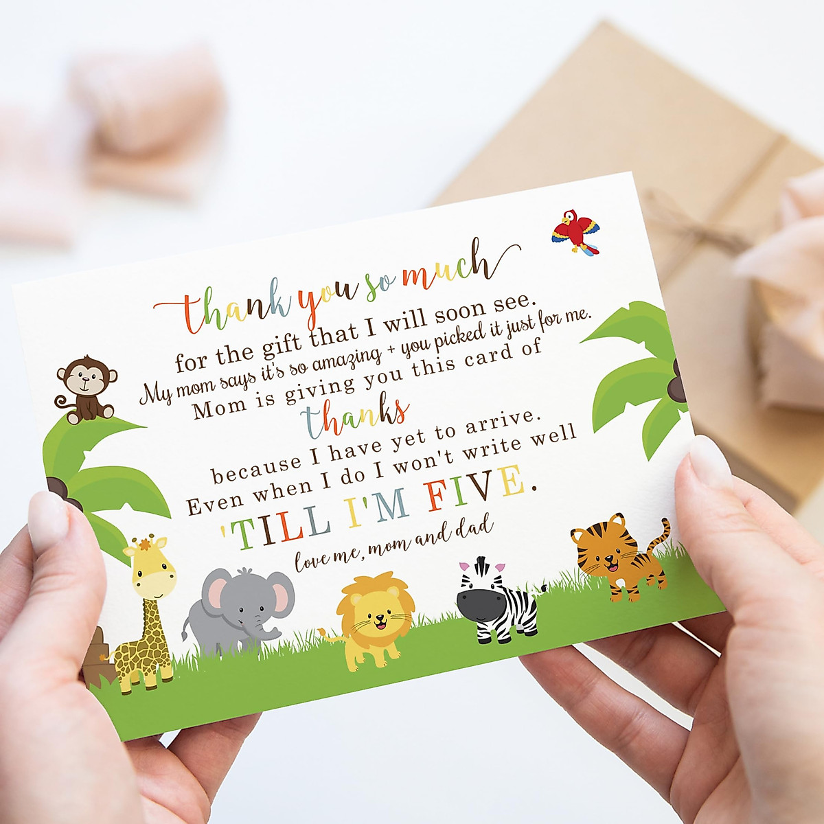 Paper Clever Party 25 Jungle Baby Thank You Cards Pack – Cute Baby Shower Notes with Envelopes, Prefilled Message, Customizable Blank Stationery, Gender Neutral, New Parents Gift Ideas