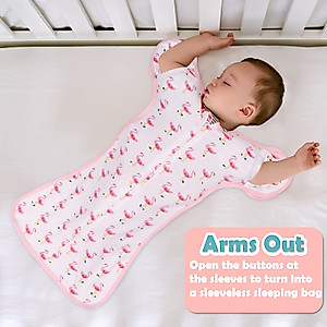 2 Pack Transition Swaddle with 2 Way Zipper, 2 in 1 Arms in/Out Transitional Arms Up Swaddle, 100% Cotton Newborn Swaddle Zipper Swaddles Baby Swaddling Sack Sleeping Sack 3-6 Months, Flamingo & Bear